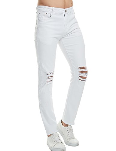 ANBOBER Men's Ripped Skinny Jeans Slim Fit Stretch Distressed Jeans for Men Straight Leg Denim Pants (White, 42)