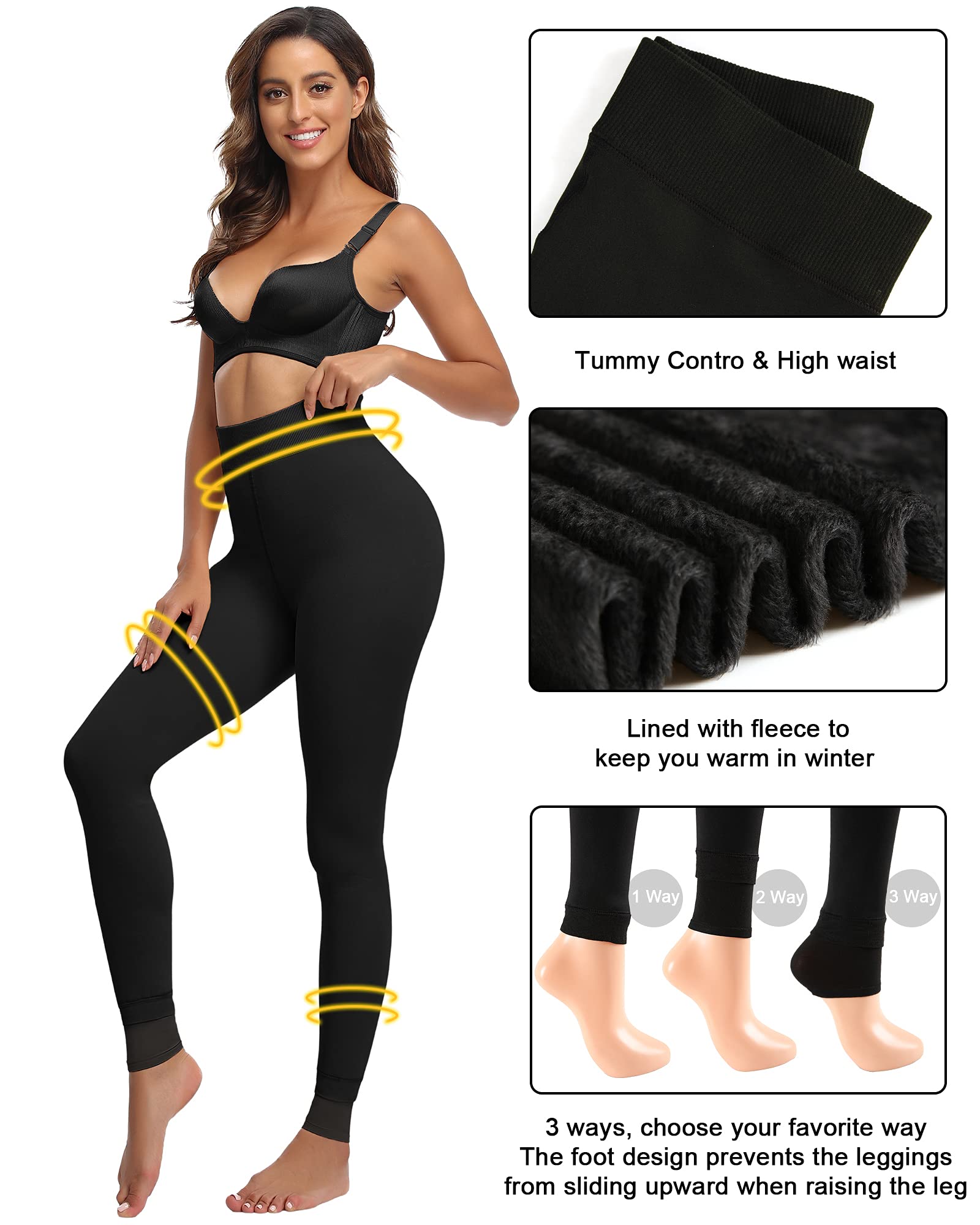 CHRLEISURE Women's Winter Warm Fleece Lined Leggings - Thick Velvet Tights Thermal Pants (Black, M/L)