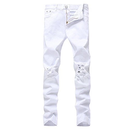 ANBOBER Men's Ripped Skinny Jeans Slim Fit Stretch Distressed Jeans for Men Straight Leg Denim Pants (White, 42)