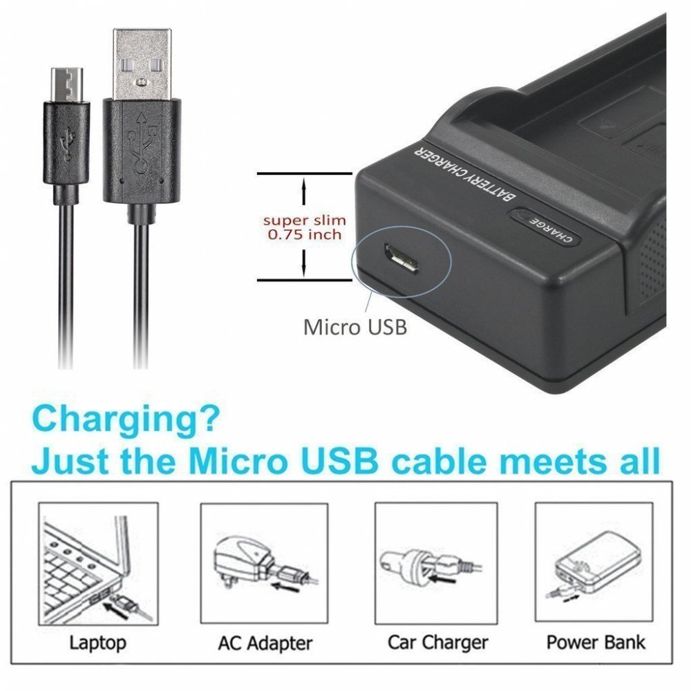 Sunny-room Micro USB Camera Battery Charger for Polaroid BLi-286 and Polaroid t1031, t1035, t1234, t1235 Digital Camera; 4.2V DC Output