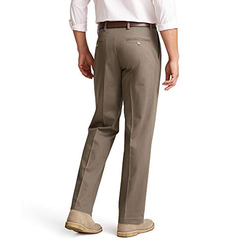 Dockers Men's Classic Fit Signature Khaki Lux Cotton Stretch Pants-Pleated (Regular and Big & Tall), Dark Pebble, 40W x 32L