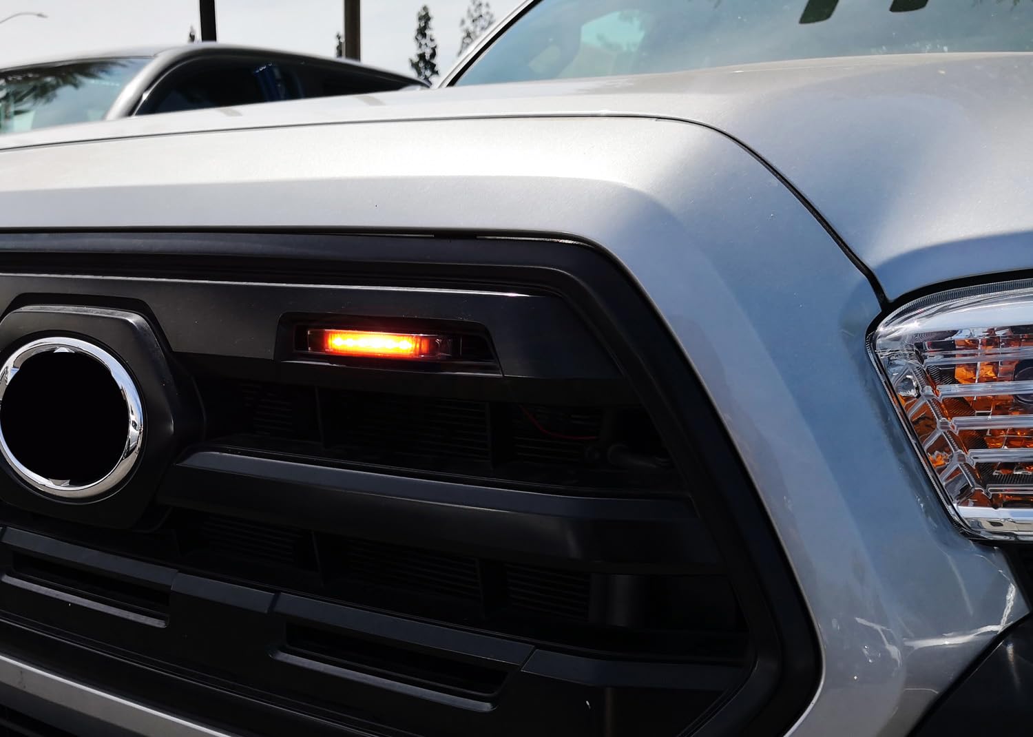 iJDMTOY Smoked Lens Amber LED Grille Lights Kit Compatible with 2012-up Toyota Tacoma, Center Set 2-Piece Marker Lamps w/Wiring & Hardware