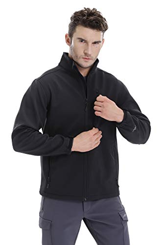 TRAILSIDE SUPPLY CO. Men's Softshell Jacket Fleece Lined Windbreaker,Lightweight Water Resistant Winter Coat, Black, S