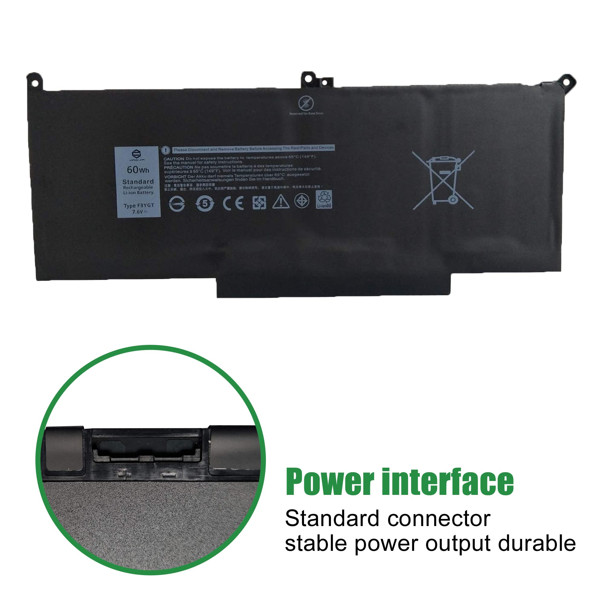 JIAZIJIA F3YGT Laptop Battery Replacement for Dell Latitude 7280 7290 E7280 E7290 7380 7390 E7380 E7390 7480 7490 E7480 E7490 Series Notebook DM3WC 0DM3WC 2X39G 7.6V 60Wh 7500mAh