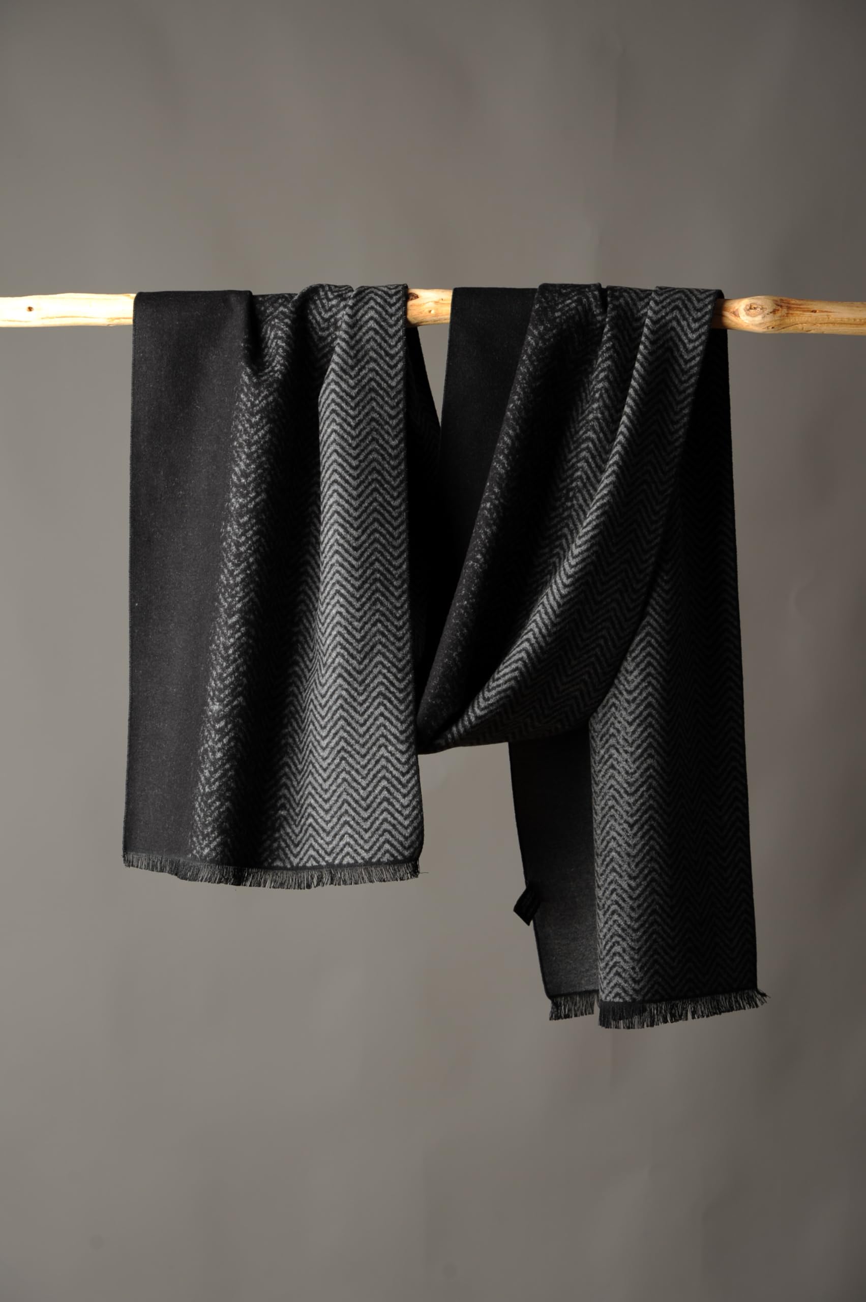 CUDDLE DREAMS Men's Silk Scarves, 100% Mulberry Silk Brushed, Luxuriously Soft (Black Gray Herringbone)