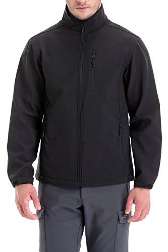TRAILSIDE SUPPLY CO. Men's Softshell Jacket Fleece Lined Windbreaker,Lightweight Water Resistant Winter Coat, Black, S