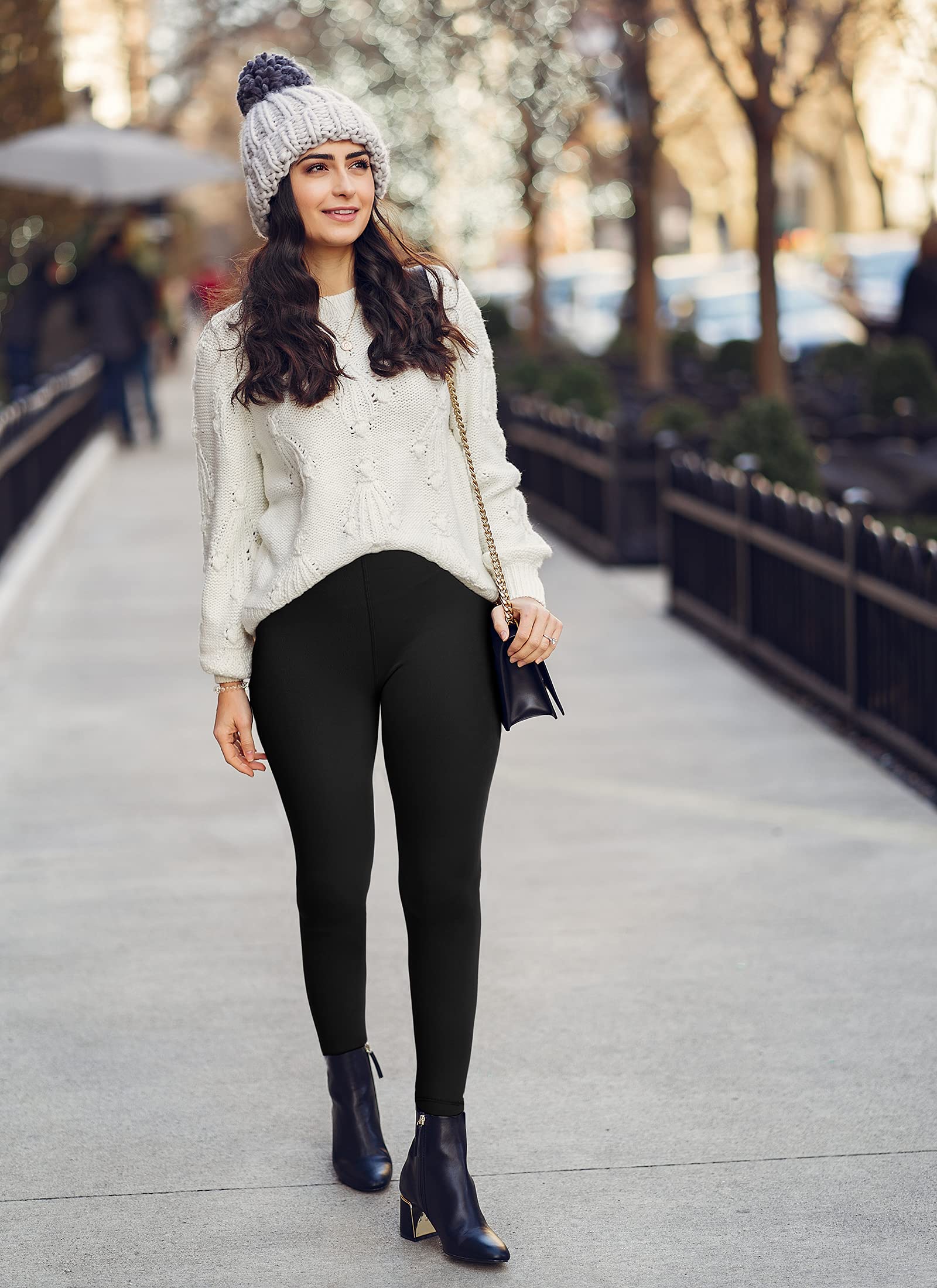 CHRLEISURE Women's Winter Warm Fleece Lined Leggings - Thick Velvet Tights Thermal Pants (Black, M/L)