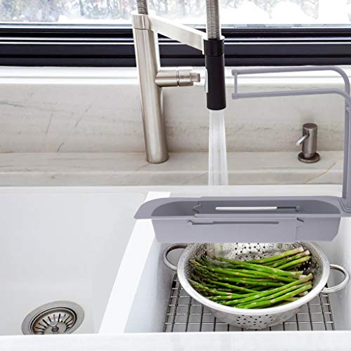 2 Pack Updated 2-in-1 Telescopic Sink Holder Rack Sink Organizer Expandable Storage Drain Basket Rack Sponge Soap Holder Drainer Sink Tray Adjustable Faucet Clip Drain Basket Rack for Home,Kitchen