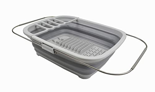 SAMMART 8L (2.11Gallons) Expandable Collapsible Dish Drainer - Foldable Drying Rack - Portable Dinnerware Organizer - Space Saving Kitchen Storage Tray (Grey, 1)