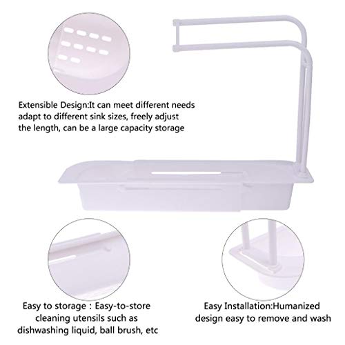 2 Pack Updated 2-in-1 Telescopic Sink Holder Rack Sink Organizer Expandable Storage Drain Basket Rack Sponge Soap Holder Drainer Sink Tray Adjustable Faucet Clip Drain Basket Rack for Home,Kitchen