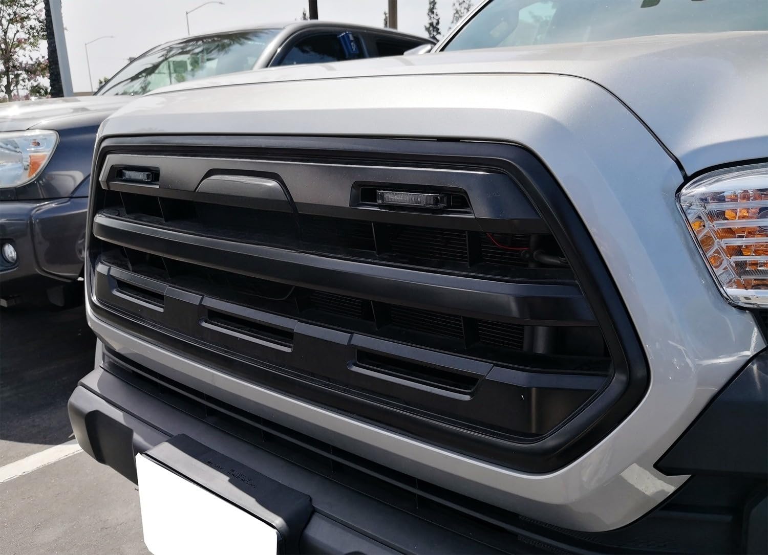 iJDMTOY Smoked Lens Amber LED Grille Lights Kit Compatible with 2012-up Toyota Tacoma, Center Set 2-Piece Marker Lamps w/Wiring & Hardware