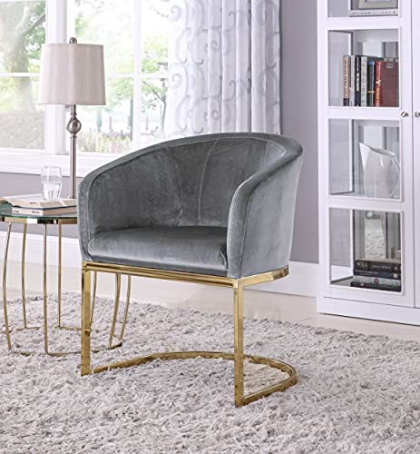 Iconic Home Siena Accent Club Chair Shell Design Velvet Upholstered Half-Moon Gold Plated Solid Metal U-Shaped Base Modern Contemporary Grey 25.6D x 23.2W x 31.7H in