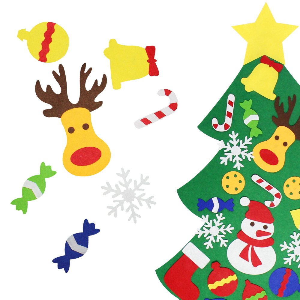 3.2 Ft Felt Christmas Tree for Toddlers with 30 Detachable Christmas Ornaments, Xmas Gifts, Door Wall Hanging Decorations