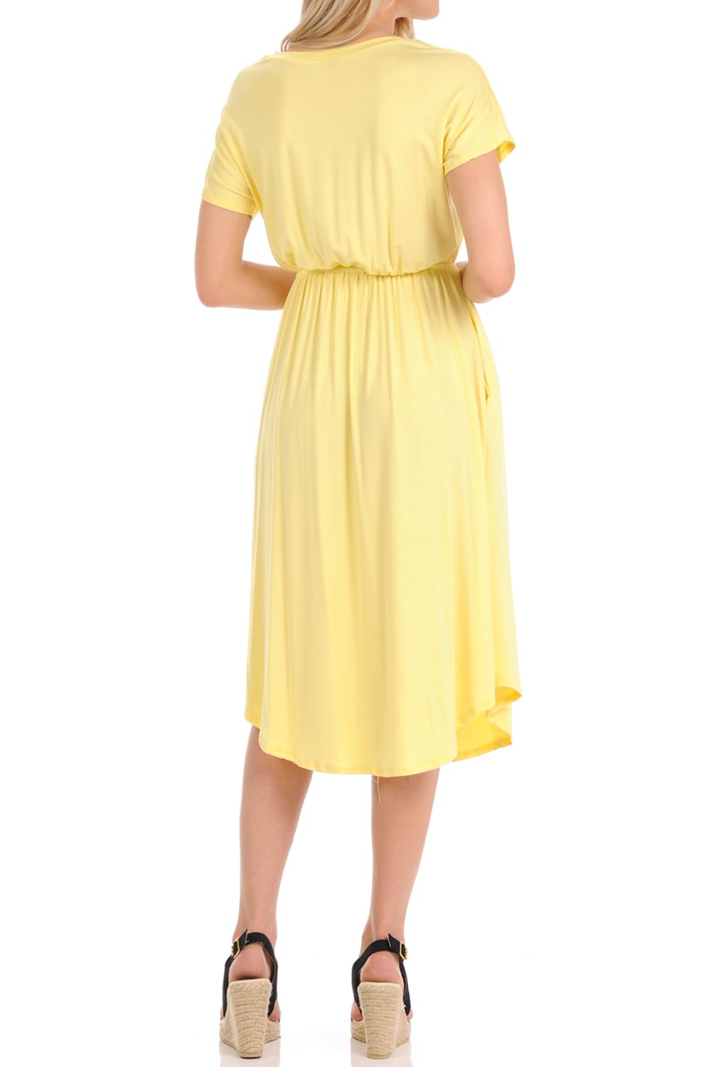 iconic luxe Women's Short Sleeve Flare Midi Dress with Pockets Medium Banana
