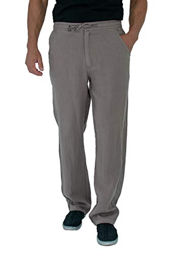 short fin Men's 100% Linen Drawstring Pants with Elastic Waistband (L8021L Pewter 38X30)