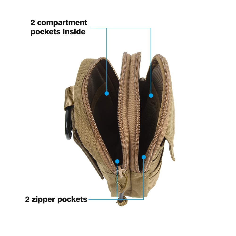 EXCELLENT ELITE SPANKER Tactical Molle EDC Pouch Organizer Nylon Belt Waist Bag with Cellphone Holster for iPhone 14 Pro131211ProMax XsMax XR XS X 8P 8 7 6 Samsung Galaxy S22 S21 Note20(Coyote Brown)