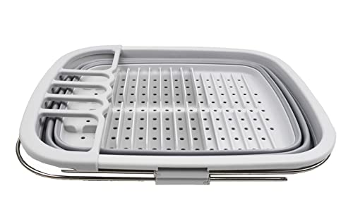 SAMMART 8L (2.11Gallons) Expandable Collapsible Dish Drainer - Foldable Drying Rack - Portable Dinnerware Organizer - Space Saving Kitchen Storage Tray (Grey, 1)