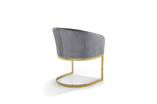 Iconic Home Siena Accent Club Chair Shell Design Velvet Upholstered Half-Moon Gold Plated Solid Metal U-Shaped Base Modern Contemporary Grey 25.6D x 23.2W x 31.7H in