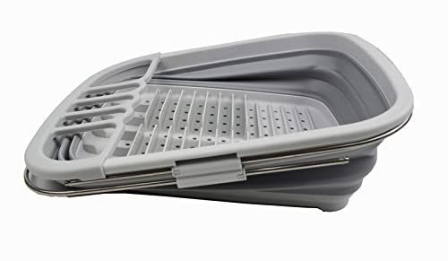 SAMMART 8L (2.11Gallons) Expandable Collapsible Dish Drainer - Foldable Drying Rack - Portable Dinnerware Organizer - Space Saving Kitchen Storage Tray (Grey, 1)