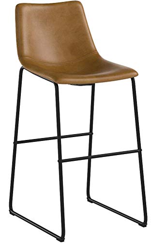 Walker Edison Douglas Urban Industrial Faux Leather Armless Lounge Kitchen Bar Chairs, Set of 2, Whiskey Brown
