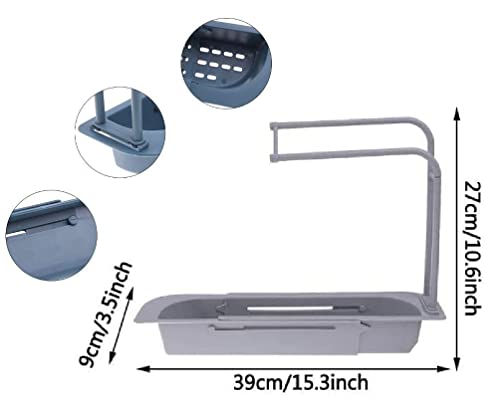 2 Pack Updated 2-in-1 Telescopic Sink Holder Rack Sink Organizer Expandable Storage Drain Basket Rack Sponge Soap Holder Drainer Sink Tray Adjustable Faucet Clip Drain Basket Rack for Home,Kitchen