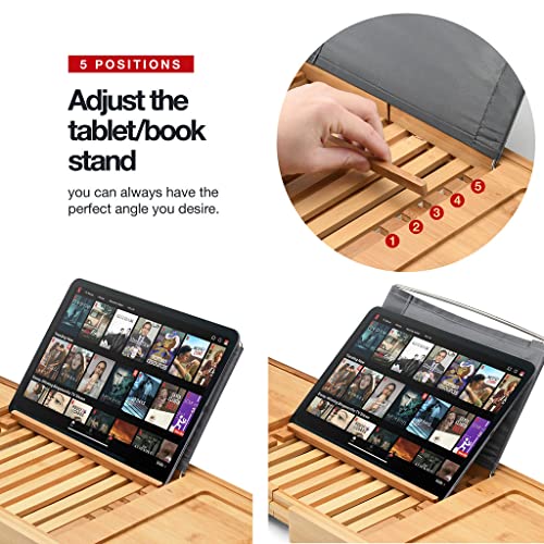 Luxury Bathtub Tray Caddy - Foldable Waterproof Bath Tray & Bath Caddy - Wooden Tub Organizer & Holder for Wine, Book, Soap, Phone Luxury Gift For Men & Women - Expandable Size, Fits Most Tubs Home It