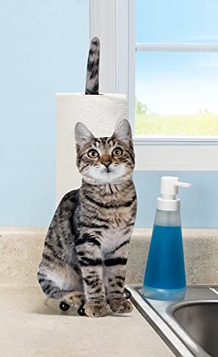 Tiger Striped Paper Holder - Photo-Realistic Cat Metal Paper Towel or Toilet Paper Dispenser