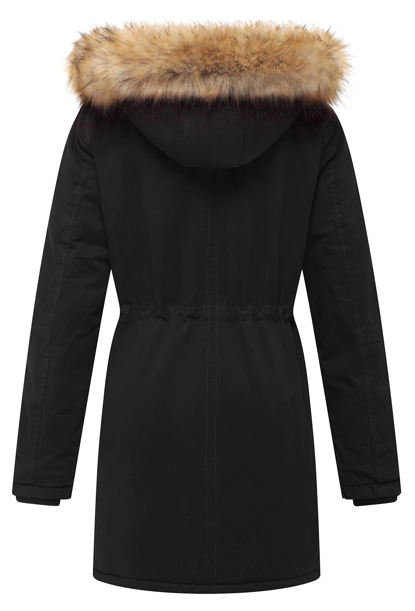 WenVen Women's Winter Padded Coat Canvas Hooded Military Jacket (Black, 2XL)