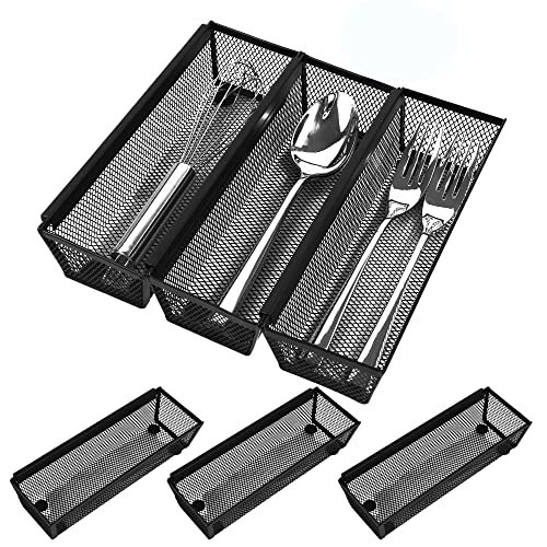 Faridabio Drawer Organizer,Silverware Organizer for Kitchen, Utensil Cutlery Tray with Interlocking Steel Mesh Metal Flatware Organizer Storage (6 pcs)