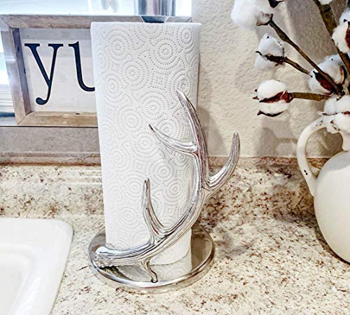 Arthur Court Designs Counter Top Decorative Deer Antler Paper Towel Holder - Aluminum Metal Countertop 18 inch Standing Tall
