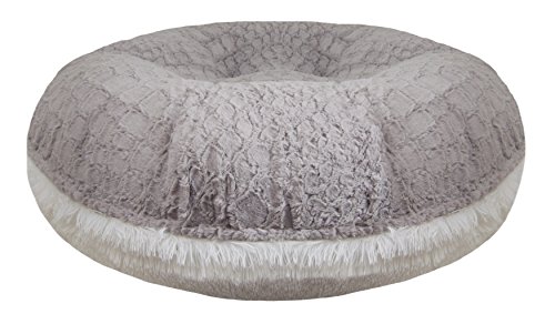Bessie and Barnie Signature Serenity Grey/Snow White Luxury Shag Extra Plush Faux Fur Bagel Pet/Dog Bed (Multiple Sizes)