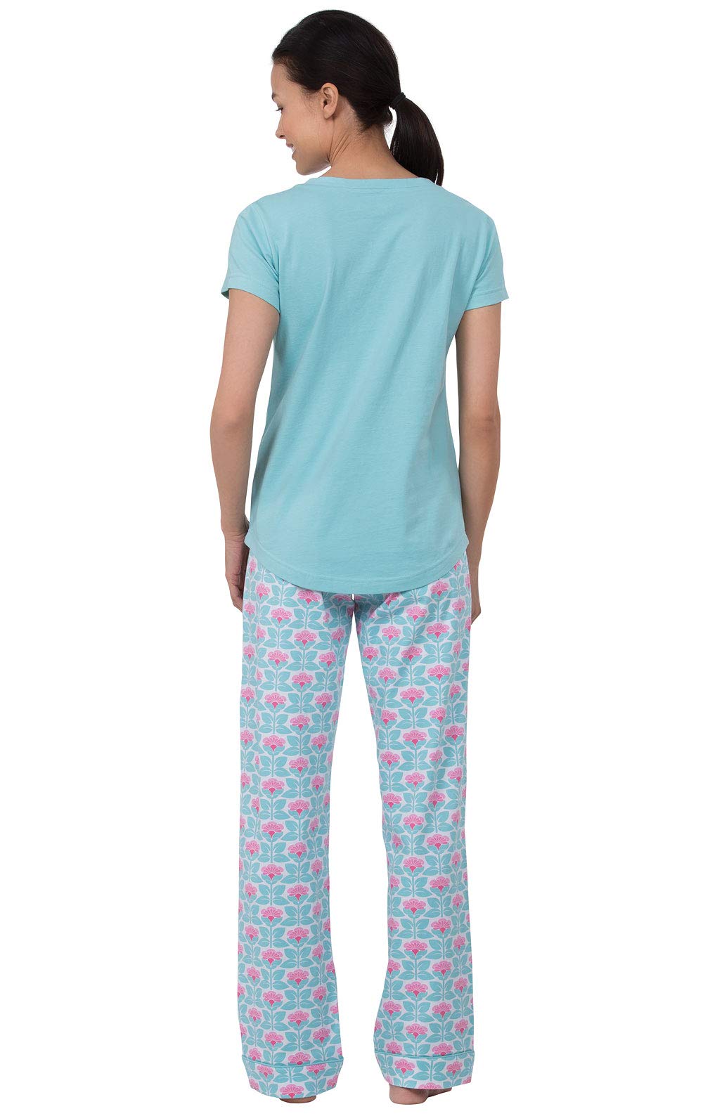 PajamaGram Pajamas Women Cotton Jersey - Women's Pajama Sets, Aqua, M, 8-10