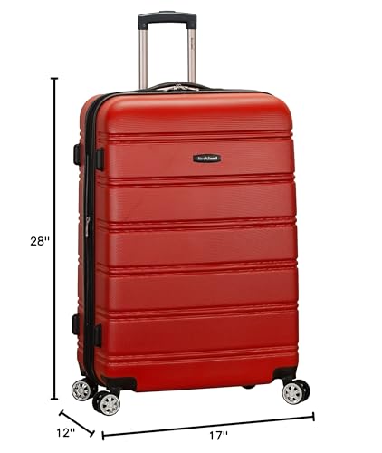 Rockland Melbourne Hardside Expandable Luggage with Spinner Wheels, RED, Checked Large 28"