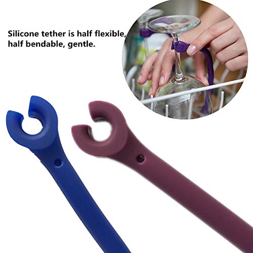 JinYu 12 Pack Silicone Stemware Saver Flexible Stemware Holder Dishwasher Wine Glass Protector Tether Silicone Dishwasher Attachment Purple Blue (Mixed Color)