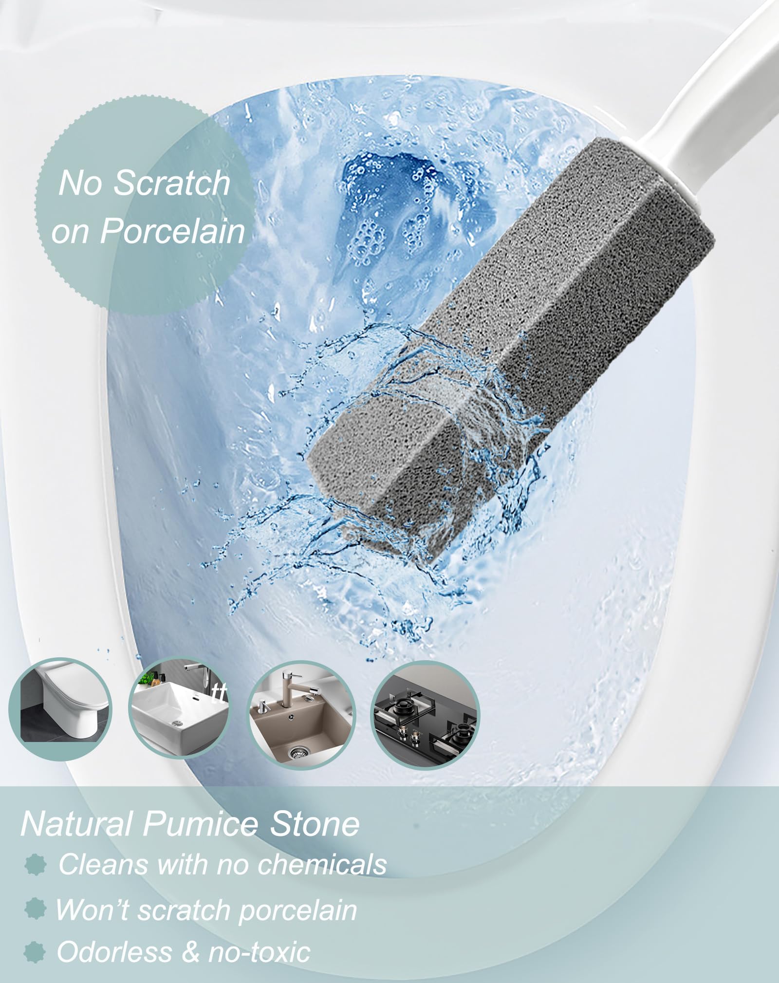 Comfun Pumice Stone Toilet Brush for Cleaning Toilet Bowl with Handle, Pumice Stick Pumice Scouring Pad for Cleaning, 4 Pack