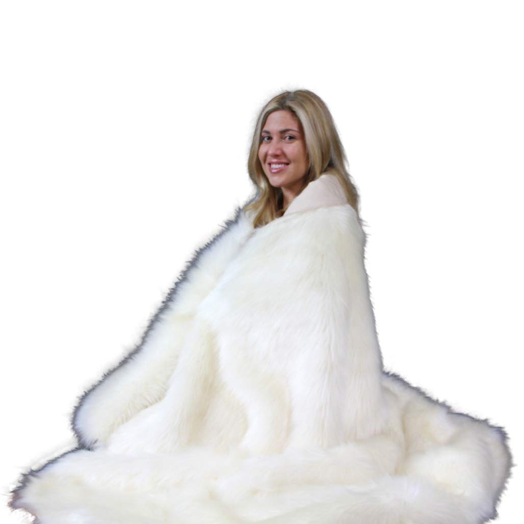 Fur Accents Plush Faux Fur Throw Blanket, Soft Creamy Off White Rabbit - Mink - Tissavel Shag - Luxury Fur - Minky Cuddle Fur Lining USA (5x7)