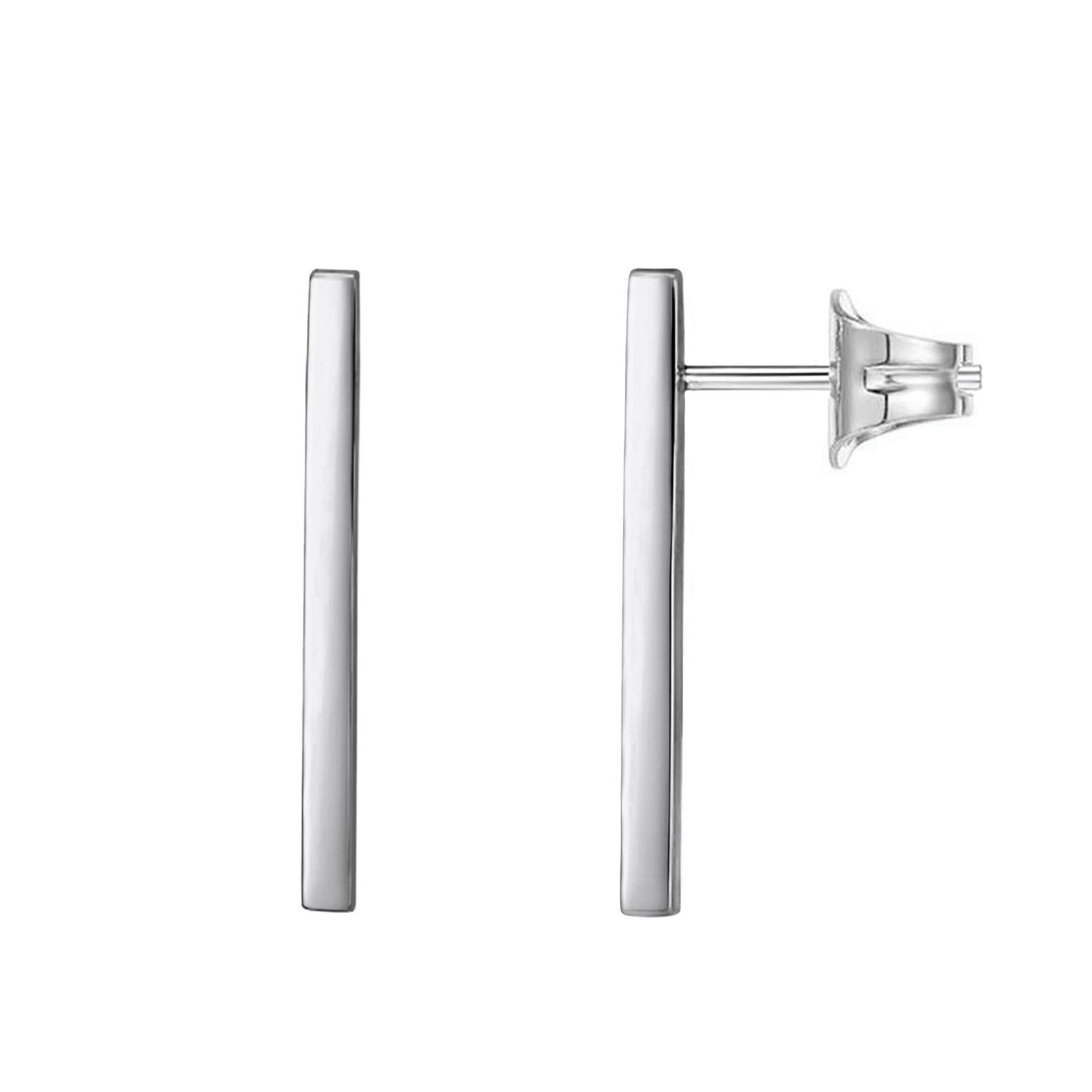 PAVOI 14K White Gold Plated Sterling Silver Post Dainty Mini Bar Stud Earrings | Gold Earrings for Women | Long
