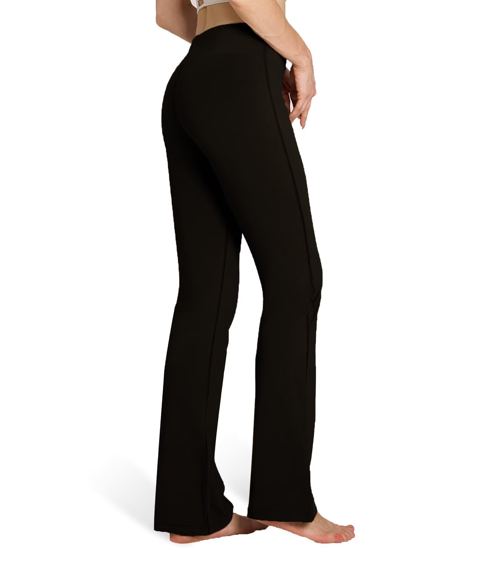 Houmous S-XXXL 29''31''33''35'' Inseam Women's Cotton Bootcut Pants Inner Pocket(Regular-33 Inseam-Black, X-Large)