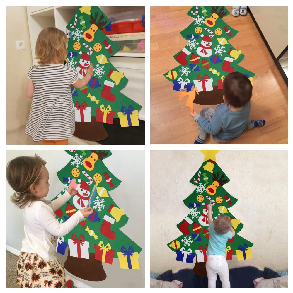 3.2 Ft Felt Christmas Tree for Toddlers with 30 Detachable Christmas Ornaments, Xmas Gifts, Door Wall Hanging Decorations