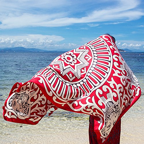 SUNBABY Women Boho Shawl Beach Towels Rectangle Polyester Scarf Travel Sarong Wrap Swimwear Cover Up Beach Mats (Red Lion)