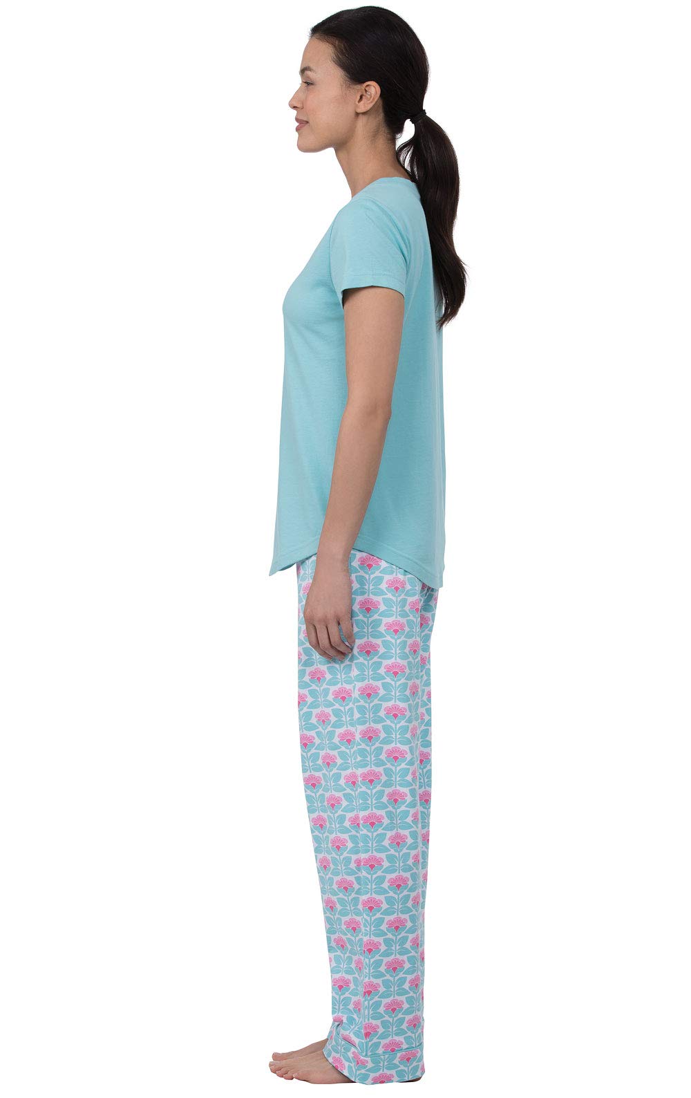 PajamaGram Pajamas Women Cotton Jersey - Women's Pajama Sets, Aqua, M, 8-10