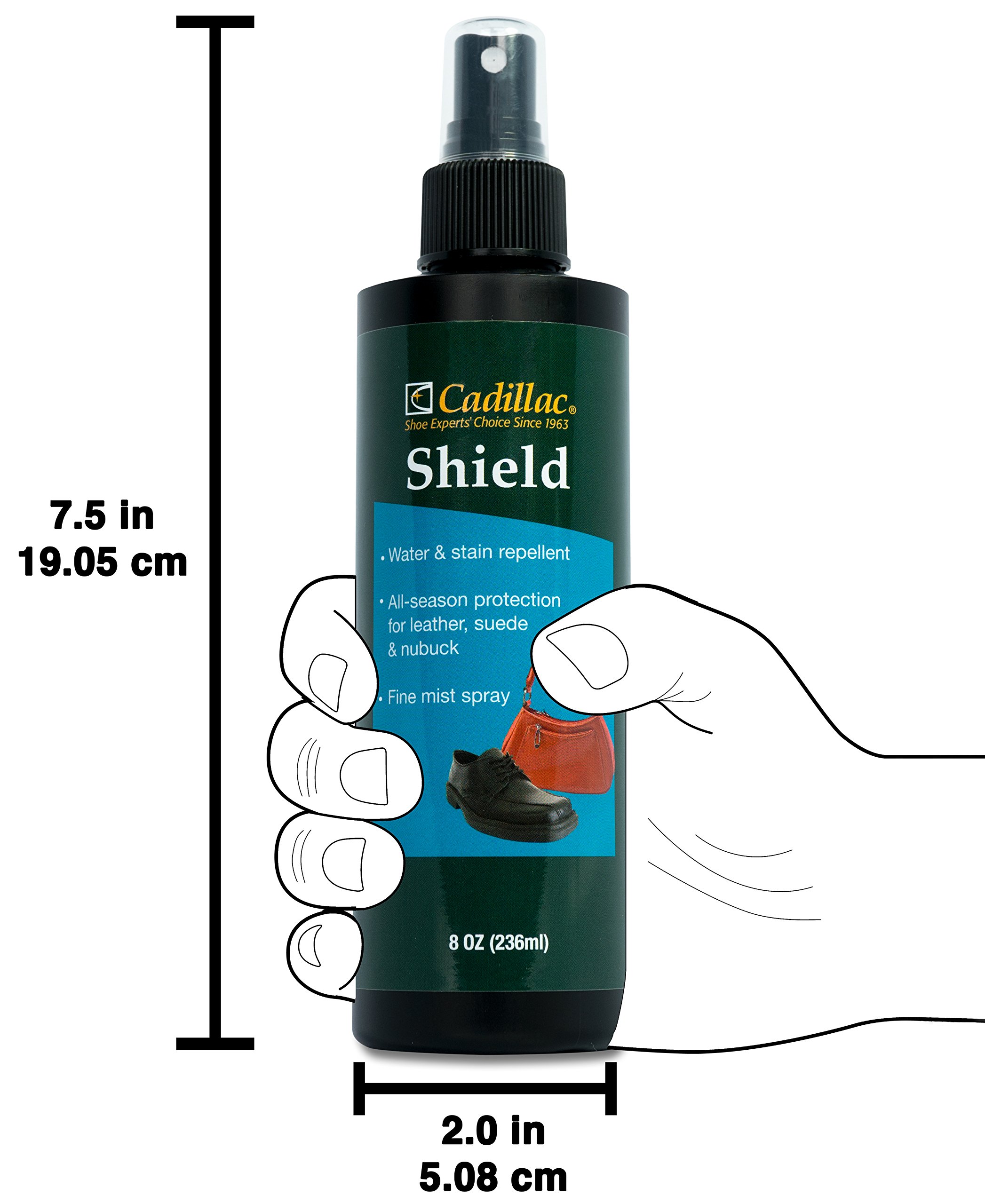 Cadillac Shield Water and Stain - Leather and Fabric Protector Spray - Great for Shoes - 8 oz - Non Aerosol - Waterproof and Protect Suede, Leather, Nubuck, Fabric, Nylon, Polyester & More