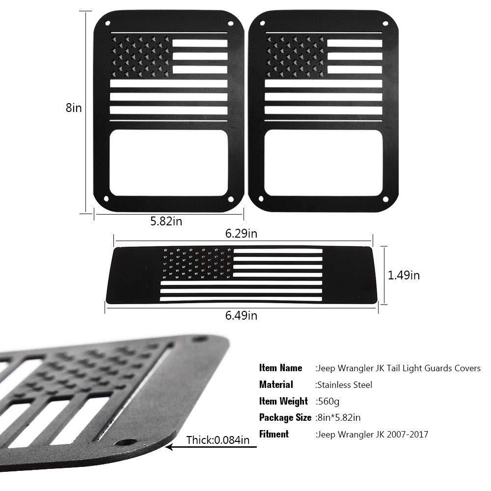 RT-TCZ Tail Light Guards Covers Brake Light Cover For Rear Taillights 2007-2017 Jeep Wrangler JK Unlimited Accessories (US Flag-1)