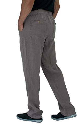 short fin Men's 100% Linen Drawstring Pants with Elastic Waistband (L8021L Pewter 38X30)