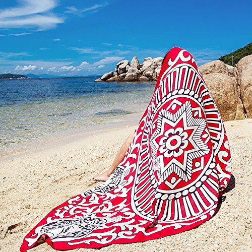SUNBABY Women Boho Shawl Beach Towels Rectangle Polyester Scarf Travel Sarong Wrap Swimwear Cover Up Beach Mats (Red Lion)