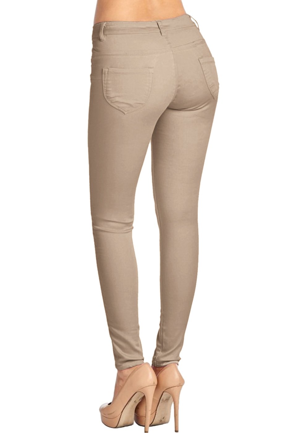 2LUV Women's Stretchy 5 Pocket Skinny Color Uniform Pants Back to School Junior Clothing Apparel Khaki 1
