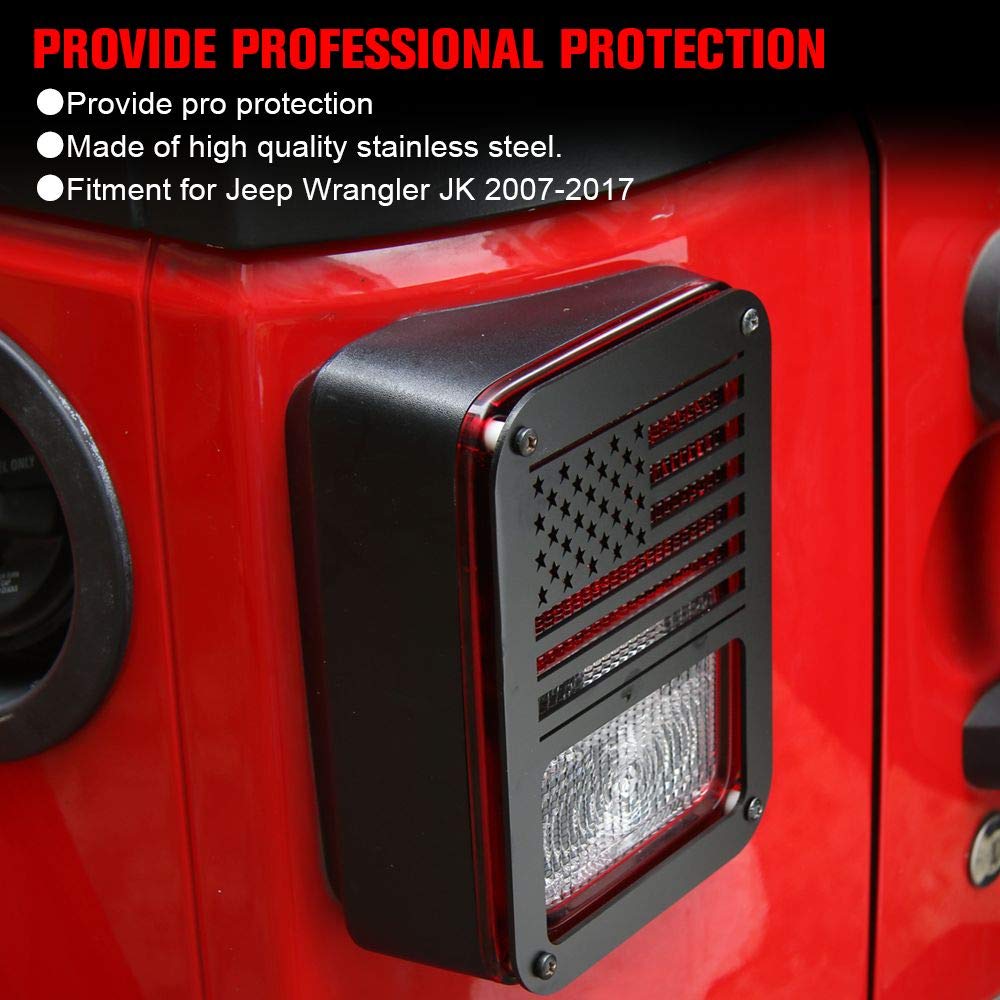RT-TCZ Tail Light Guards Covers Brake Light Cover For Rear Taillights 2007-2017 Jeep Wrangler JK Unlimited Accessories (US Flag-1)