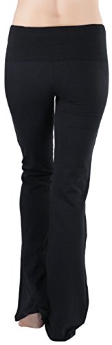 ToBeInStyle Women's Premium Fold Over Yoga Flare Pants - Black - Large