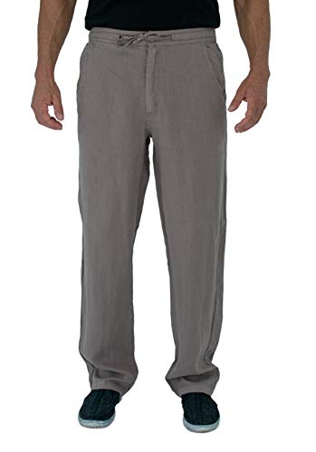 short fin Men's 100% Linen Drawstring Pants with Elastic Waistband (L8021L Pewter 38X30)