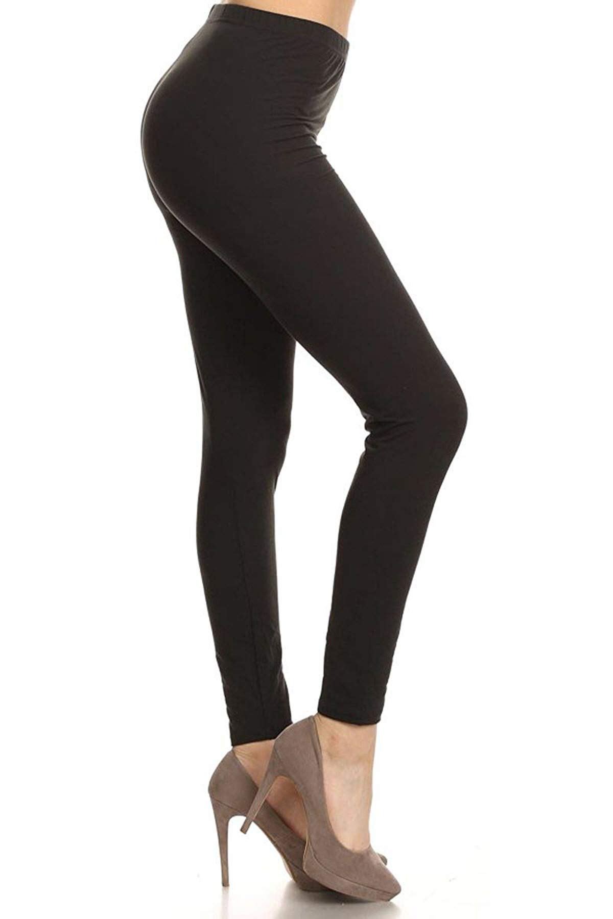 Leggings Depot Womens 1" Waistband High Waisted Solid Leggings Pants (Full Length, Black, 1X-3X)